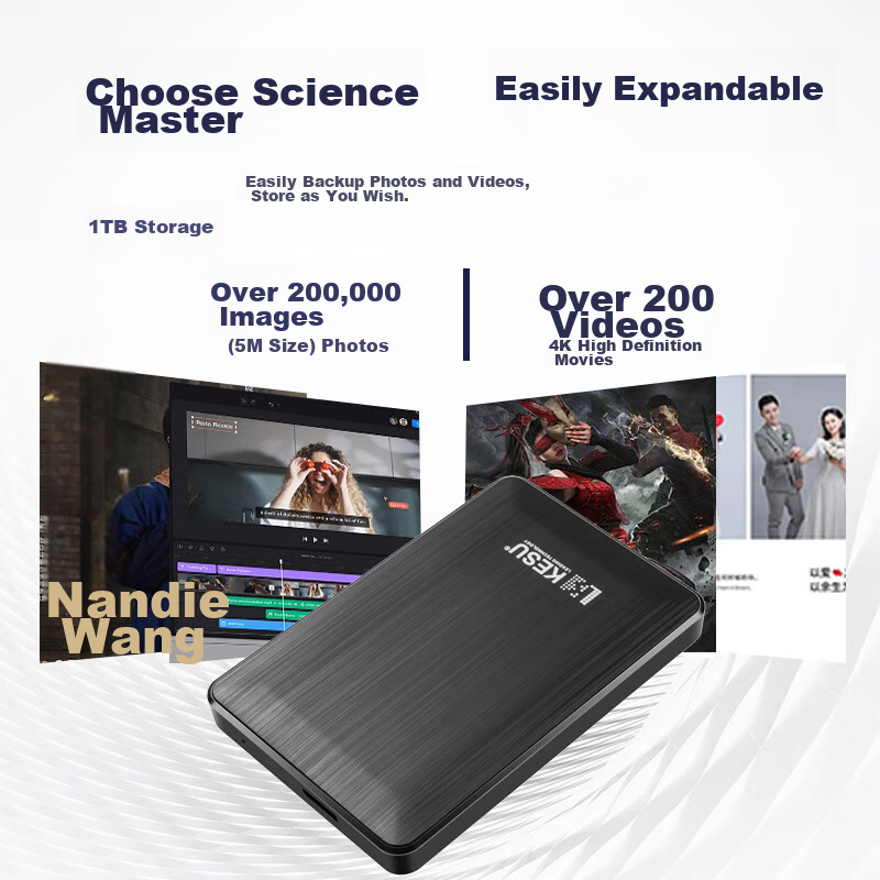 KESU 1TB Portable Hard Drive, Large Capacity, Dual Disk Backup, USB3.0 External Mechanical Hard Drive, Massive Storage, Phone Connection, 2.5-Inch