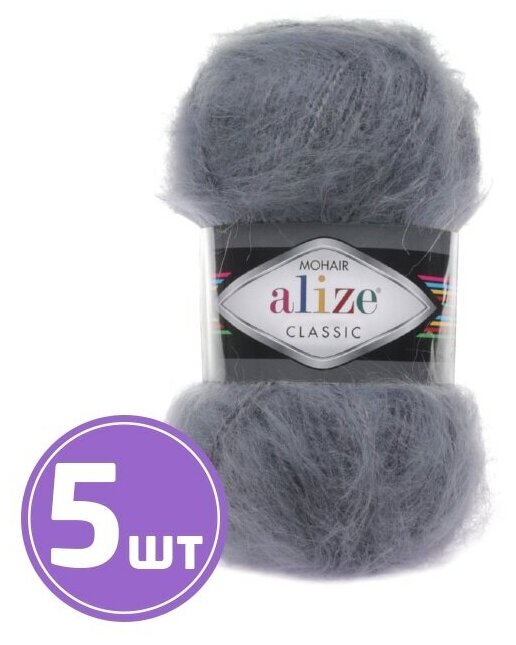 Пряжа Alize Mohair classik new (87 угольный серый), 5 шт. по 100 г, Alize