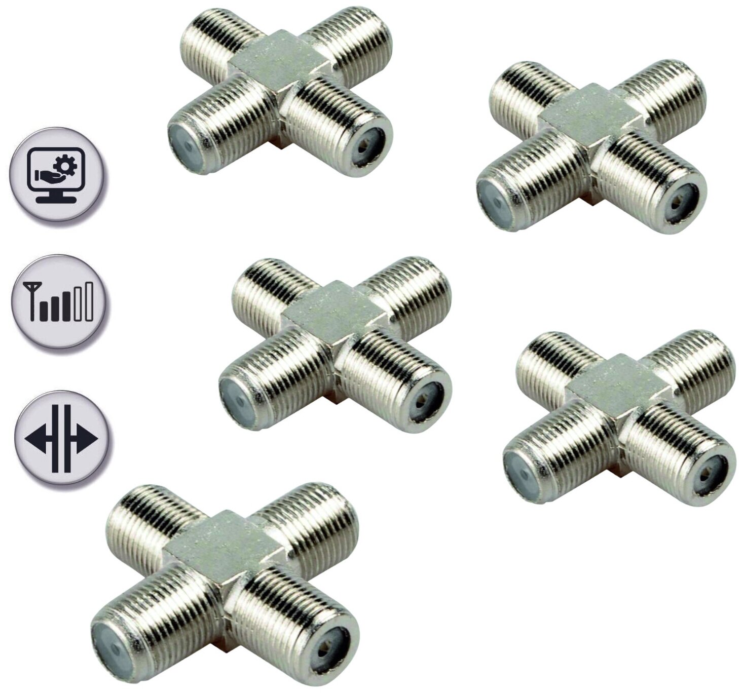 Разветвитель F (мама) на 4 гнезда (четверник), 5 шт