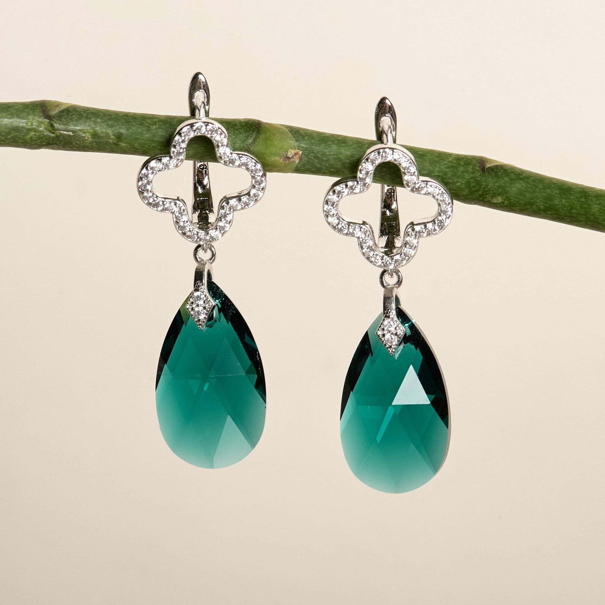 Серьги, стекло, кристалл, фианит, кристаллы Swarovski