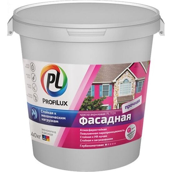 Краска фасадная влагостойкая акриловая Profilux ВД краска PL-112А глубокоматовая белая 40 кг.