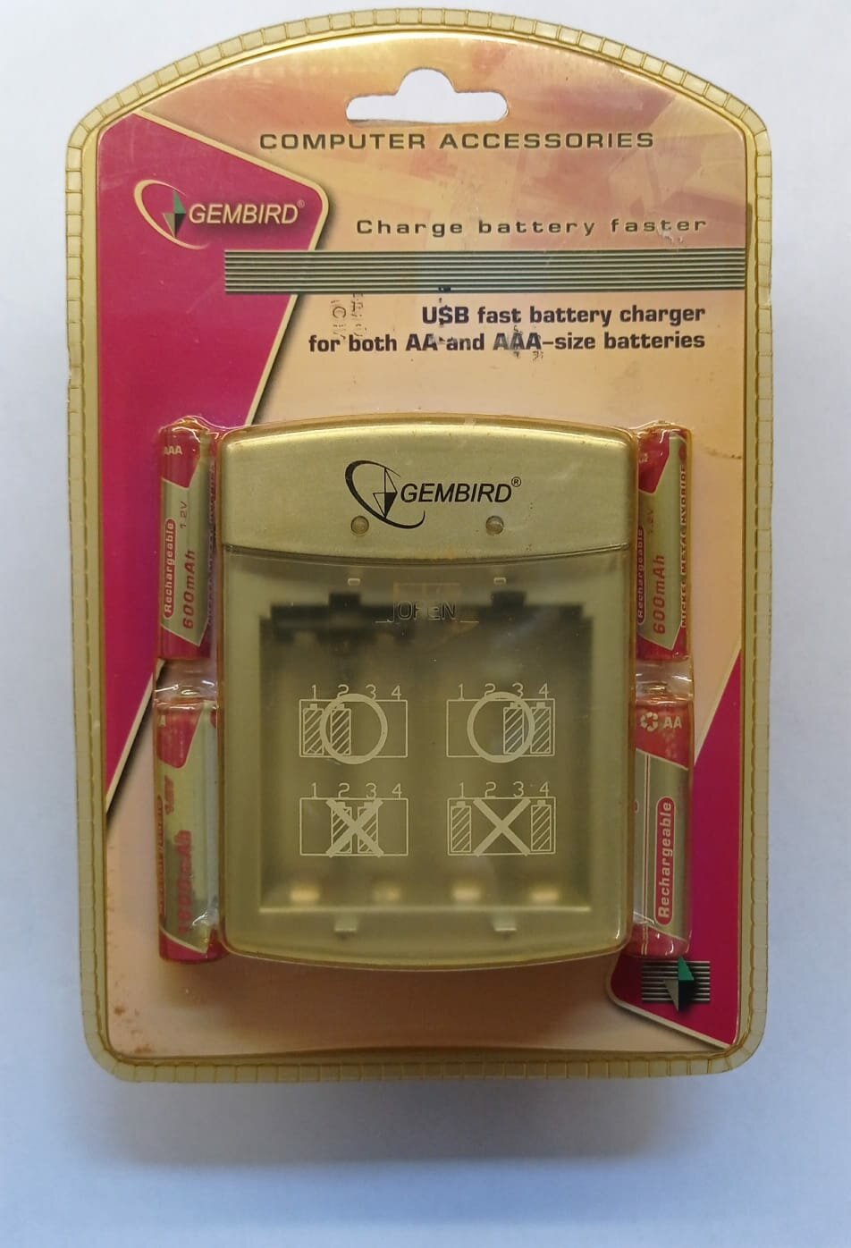 Зарядное уст-во Gembird USB BC-001, USB, 4 аккумулятора (2АА и 2ААА)