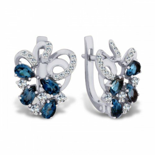 Серьги, серебро, 925 проба, фианит, топаз