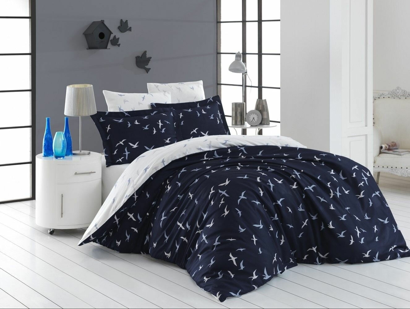 Постельное белье FIRST CHOICE SATIN LIBERTA NAVY BLUE евро