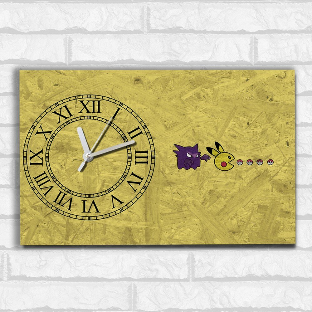 Настенные бесшумные часы ОСБ со смещенным циферблатом аниме покемон (Scarlet и Violet, пикачу, чармандер, сквиртл) - 2207