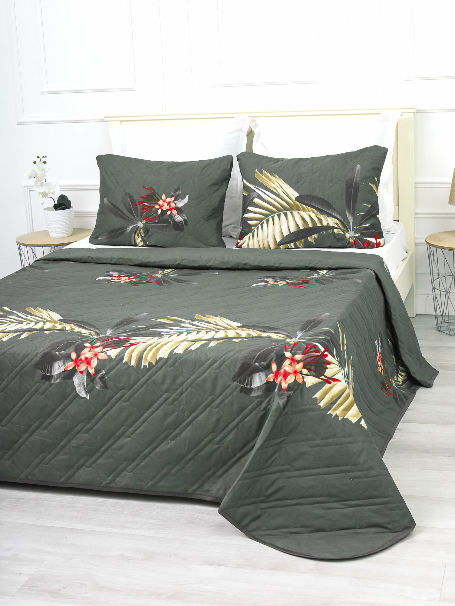 Стеганое покрывало из полисатина PLB-056 Elintale (хаки), 215x240