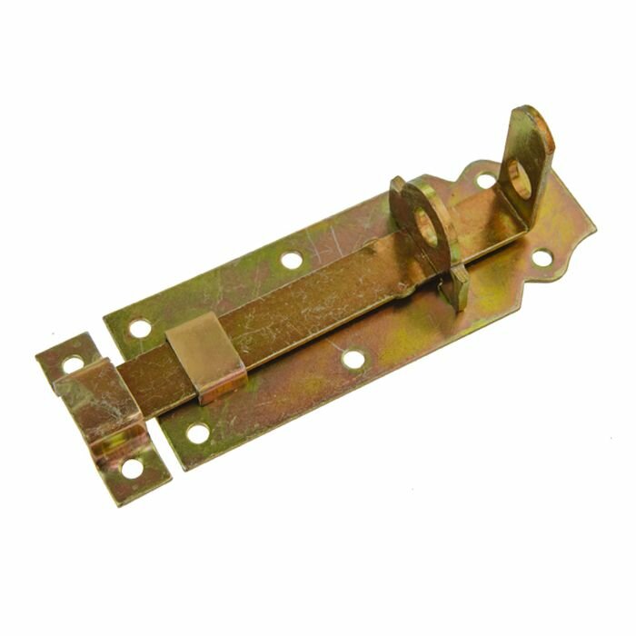 Шпингалет дверной накладной дверная "Чибис" ЗДП-140-ПР плоский ригель с проушиной (желтый цинк)