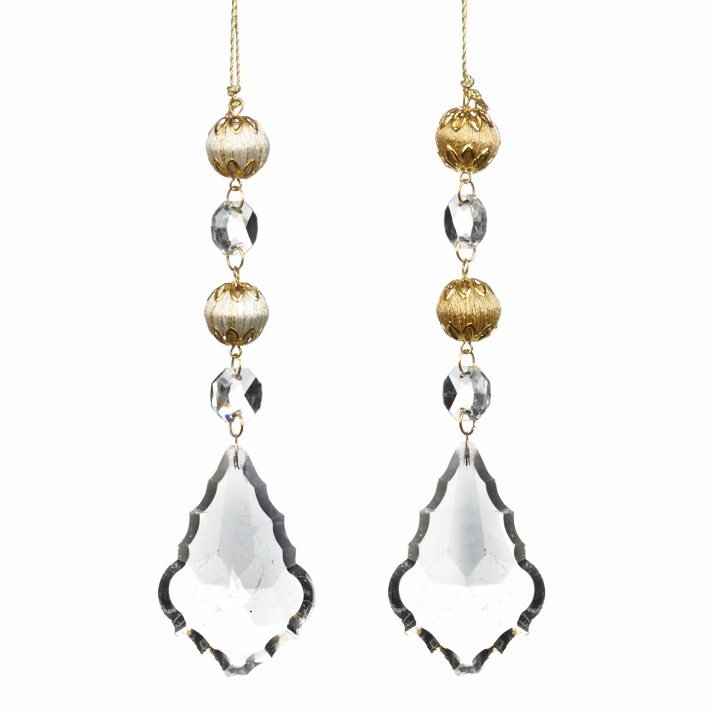 Украшения Goodwill M&G на елку капельки прозрачные кремово-золотые 11 см (набор 2шт)