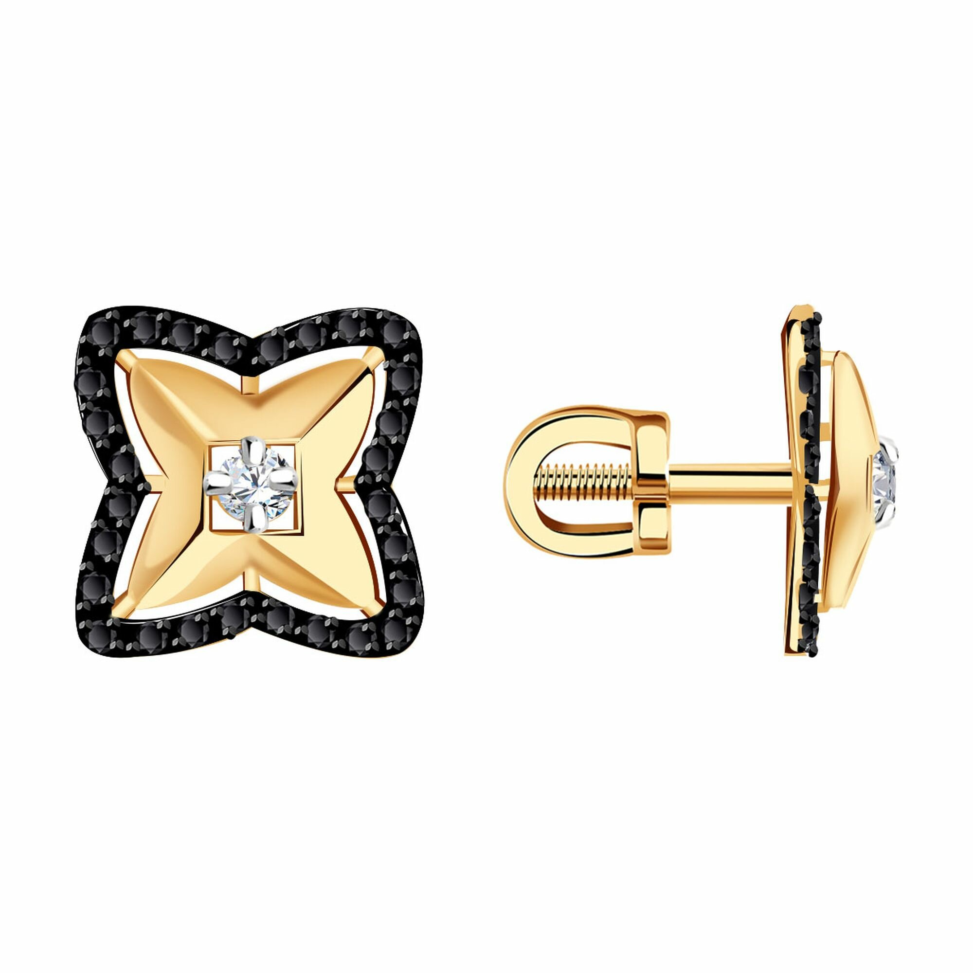 Серьги пусеты, красное золото, 585 проба, бриллиант