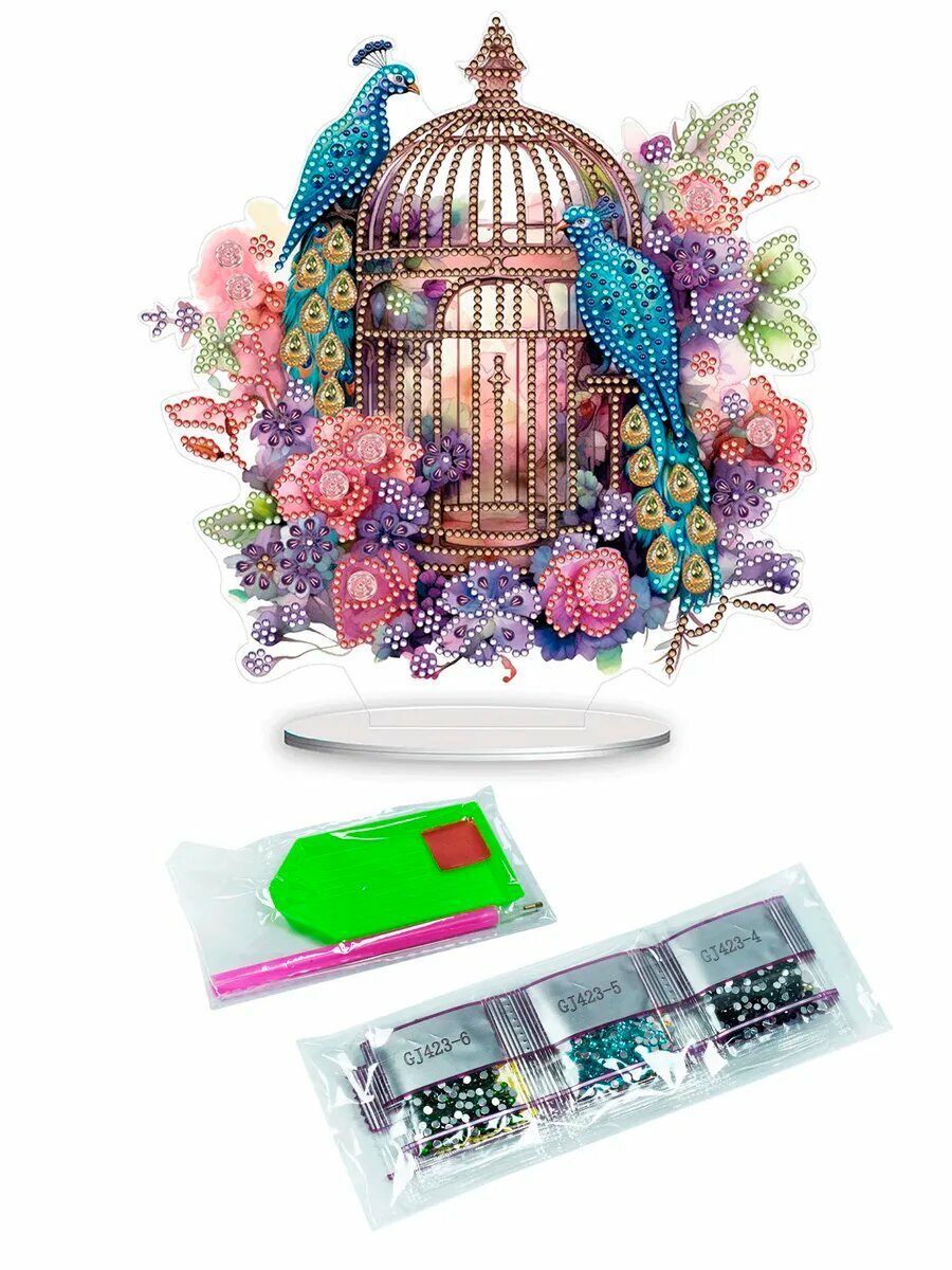 Алмазная мозаика фигурная "Клетка с птицами" 23х24 см. Kubanstar