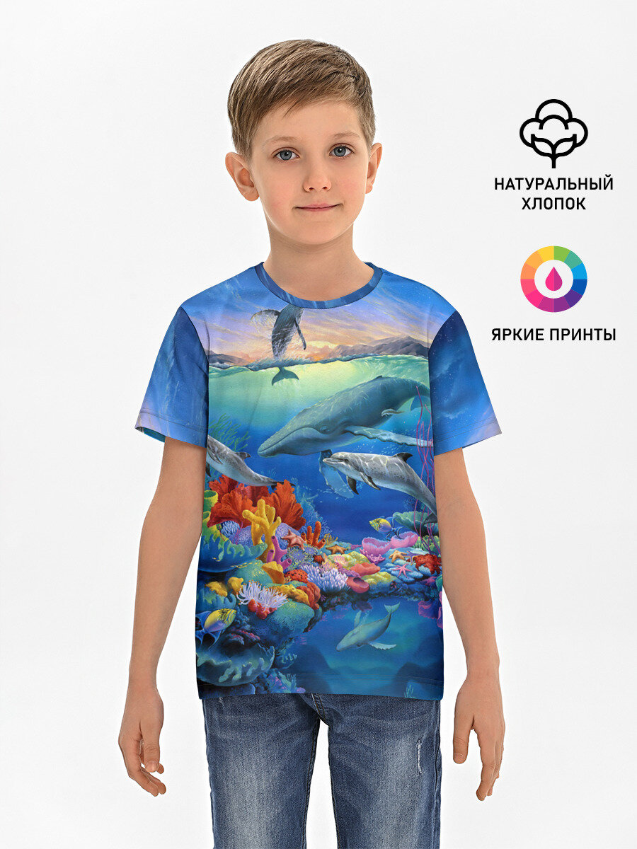 Футболка хлопковая детская Киты и дельфины