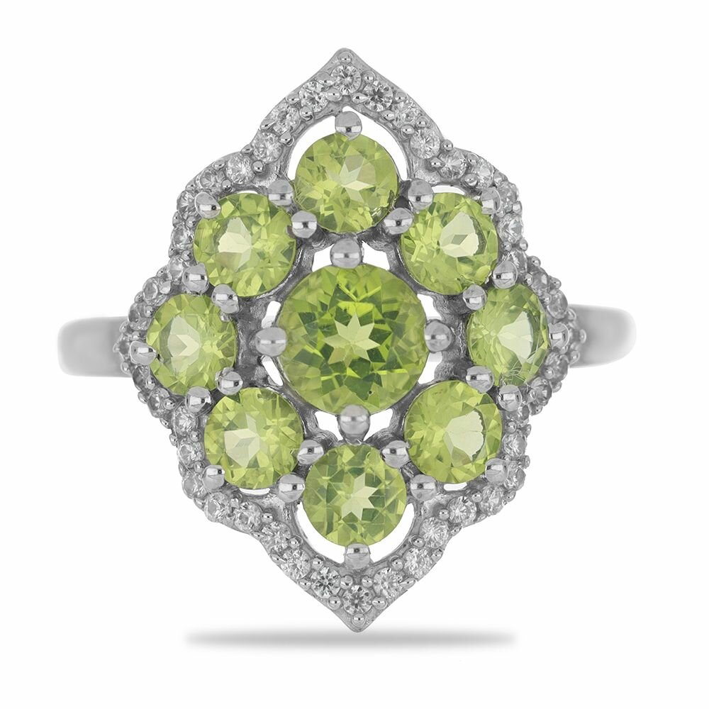 Кольцо, серебро, 925 проба, родирование, циркон, перидот