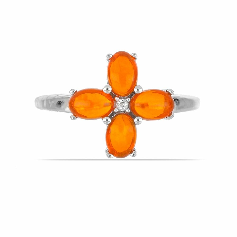 Кольцо, серебро, 925 проба, родирование, топаз, опал