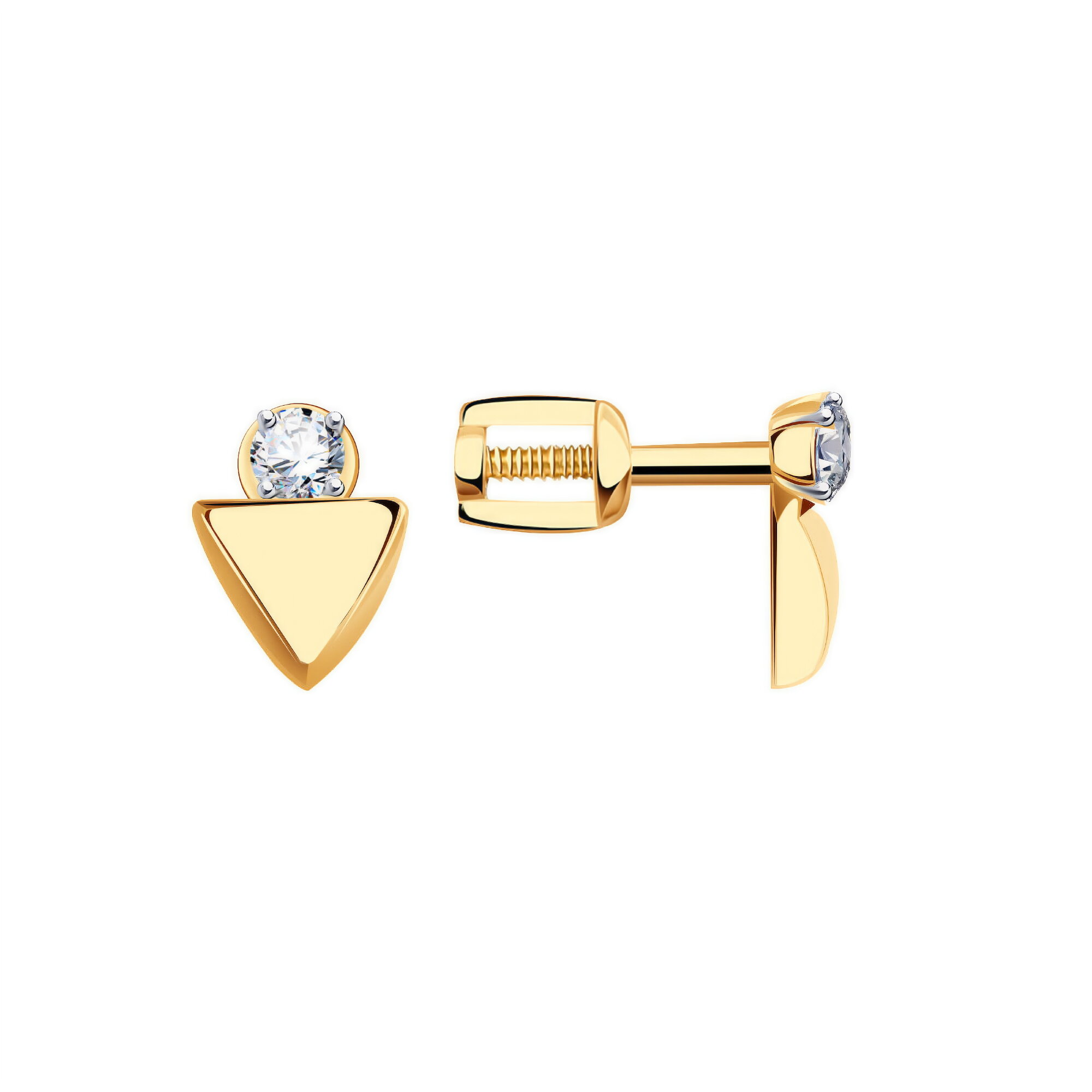 Серьги пусеты, красное золото, 585 проба, фианит