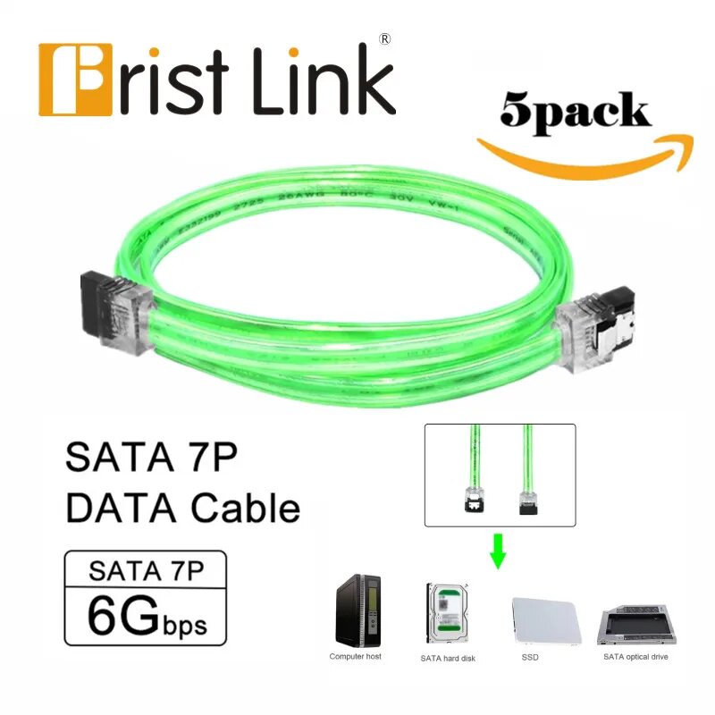 Frist link Кабель SATA III 6 Гбит/с 10cm, 180 degrees 5pcs
