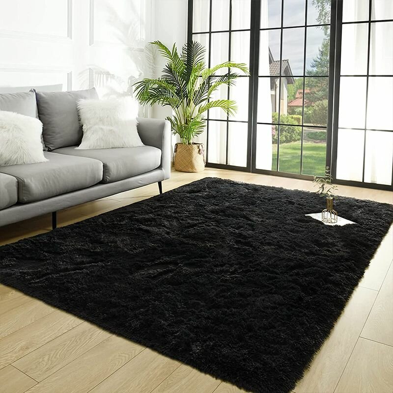 Ковер на полу размером 160x230 см можно использовать в спальнях гостиных детских комнатах черное плюшевый мягкий и удобный
