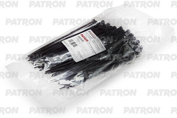 Комплект пластиковых хомутов 3.6 х 150 мм 100 шт Nylon 6.6 черные PATRON P36150B