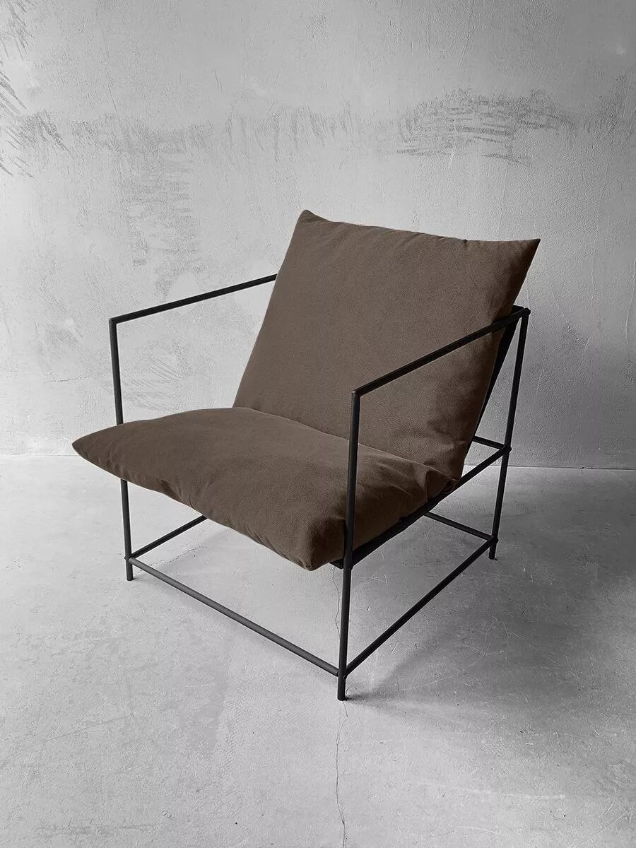 Кресло мягкое удобное для отдыха, уличное, на балкон, веранду, в стиле лофт, минимализм, Флафф Велюр коричневый