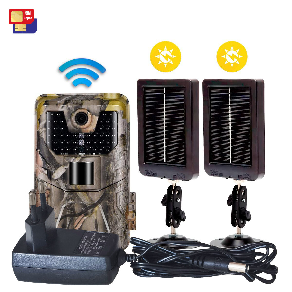 Набор: Wi-Fi 4К фотоловушка для дачи с 2-мя аккумуляторными солнечными батареями Filin Wi-Fi(900-ПРОФ) (Ориг) (Y13949MOK) и «SP-06»