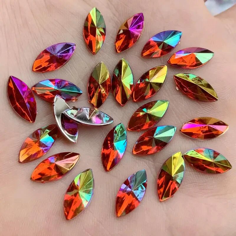 Стразы акриловые 7x14 мм, Red AB, 50 шт.