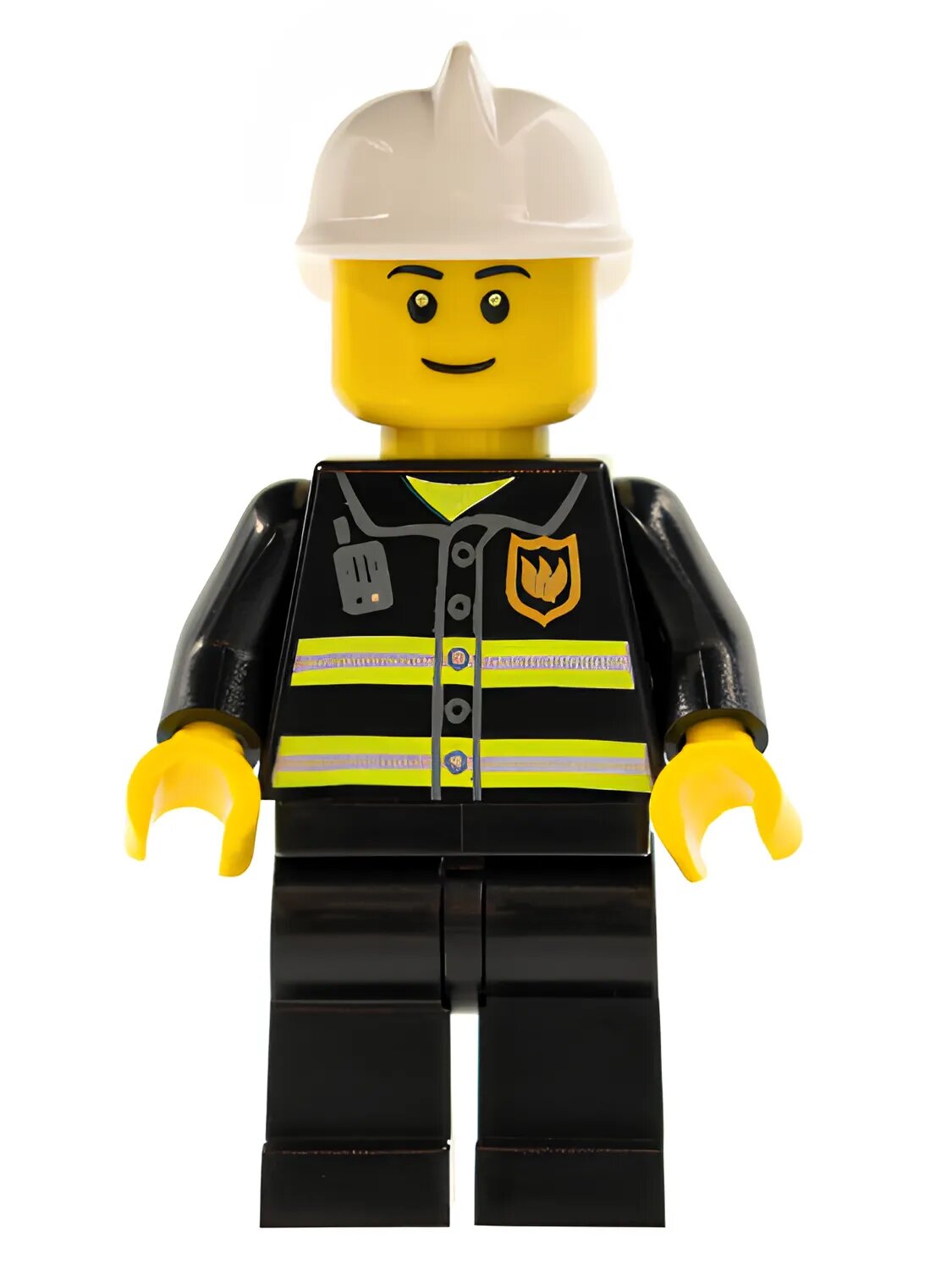 Минифигурка Lego Fire - Reflective Stripes, Black Legs, White Fire Helmet, Black Eyebrows, Thin Grin, Yellow Hands cty0090a