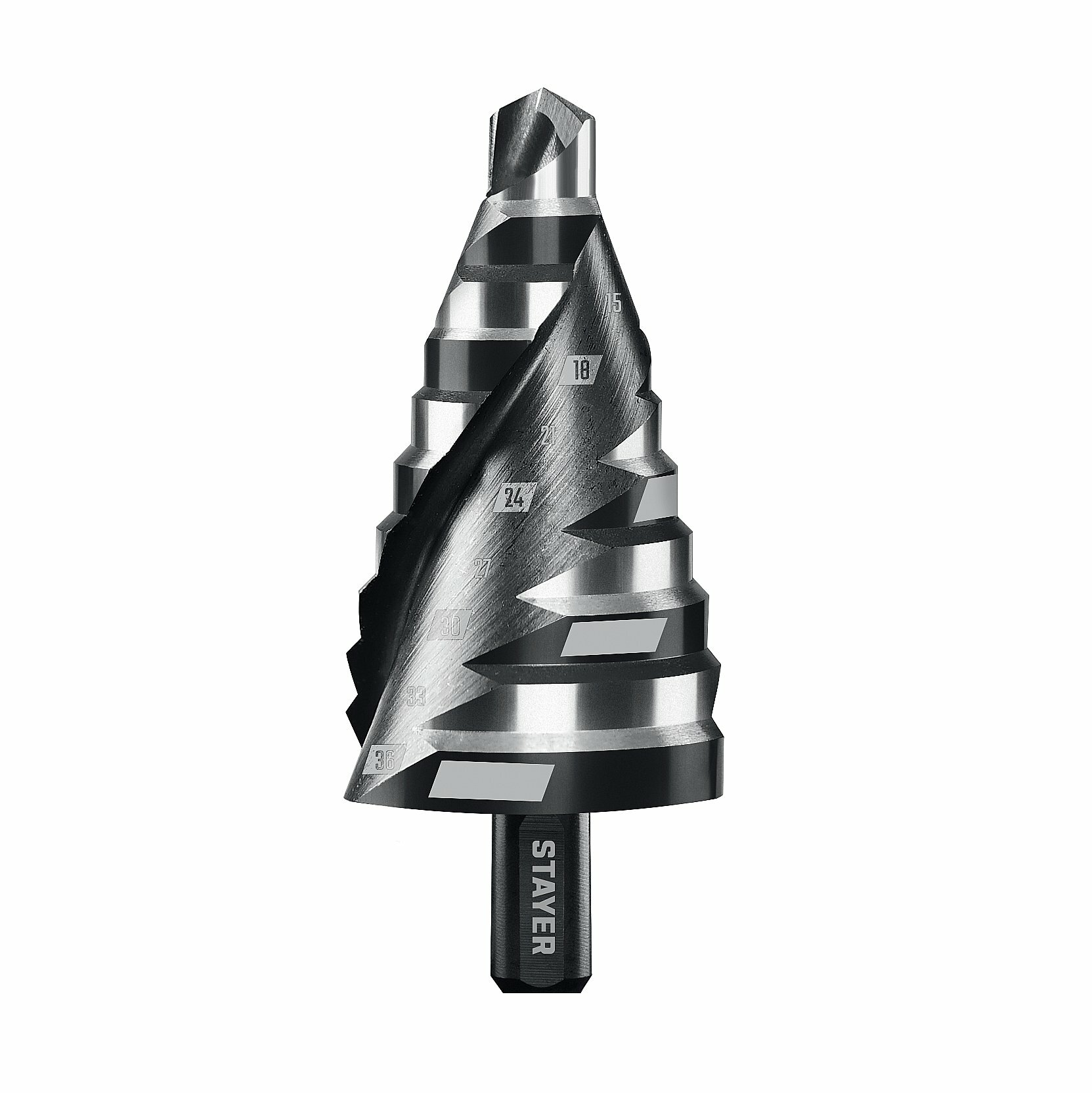 STAYER Pro-Max 9-36мм, 10 ступеней, винтовая спираль, сверло ступенчатое (29661-9-36-10)