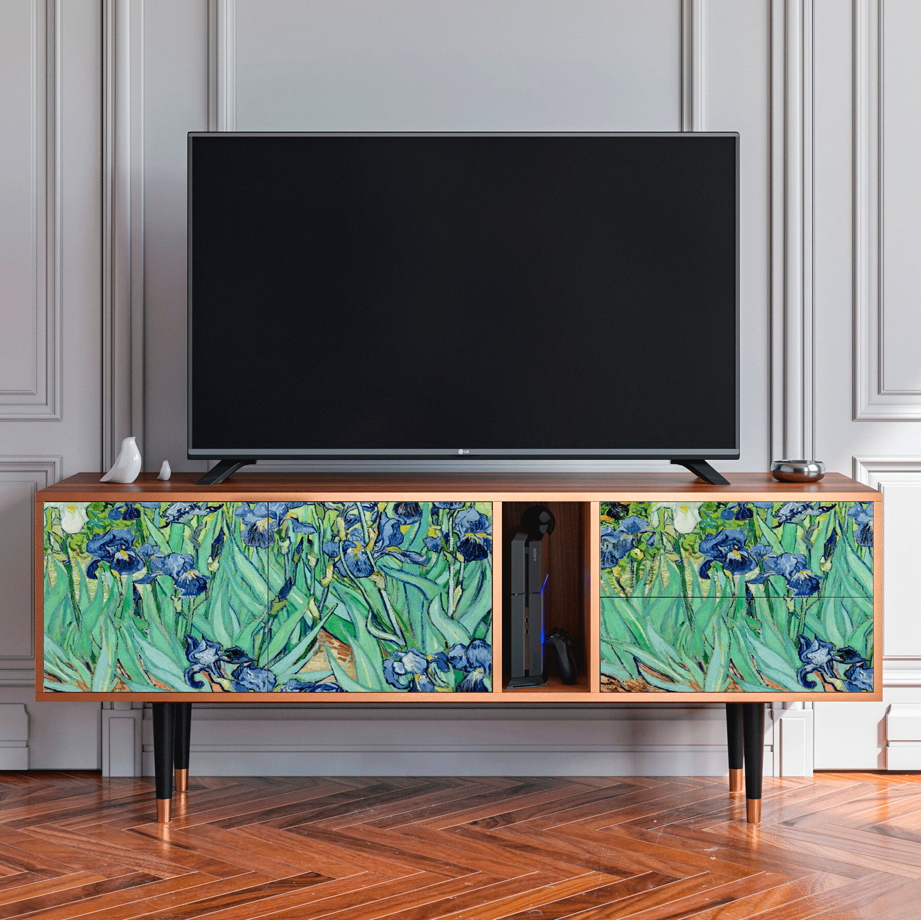 ТВ-Тумба - STORYZ - T1 Irises by Vincent van Gogh, Размер - 170 x 69 x 48 см, Цвет корпуса - , Орех