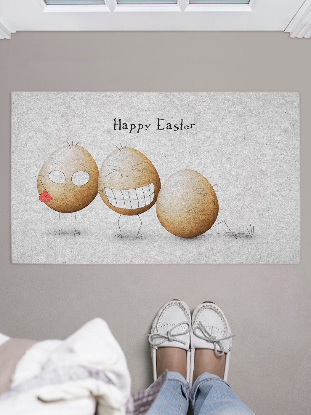 Коврик придверный в прихожую с принтом "Веселые яйца" 45 на 75 см , JoyArty