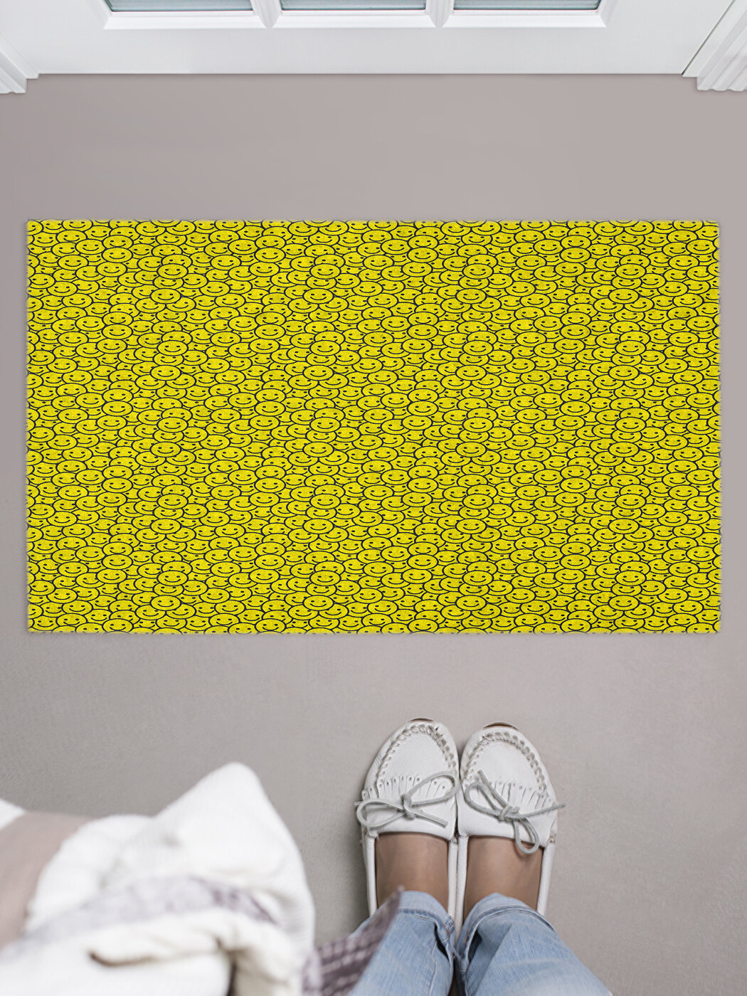 Коврик придверный в прихожую с принтом "Множество смайликов" 45 на 75 см , JoyArty