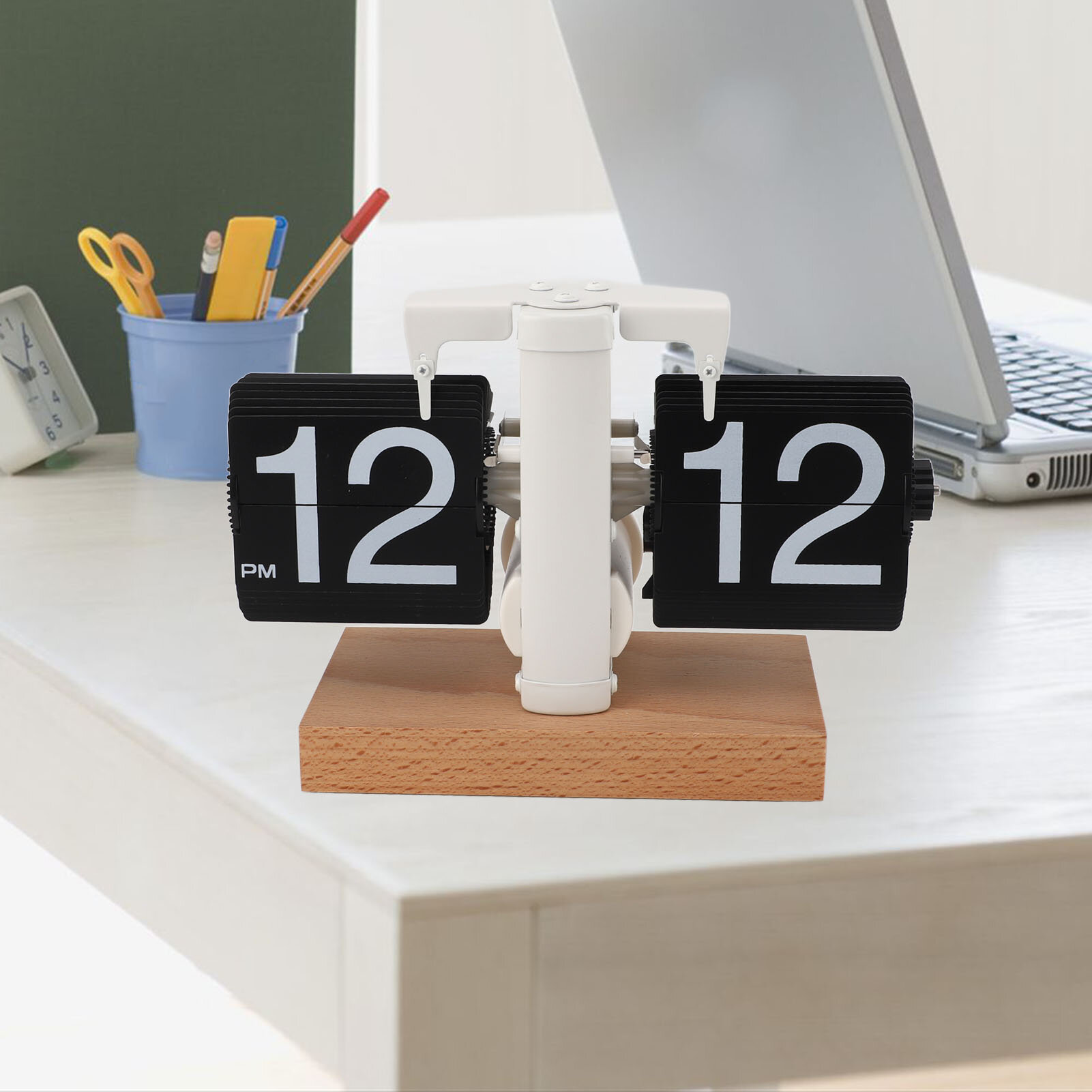 Настольные часы-раскладушка, автоматические механические раскладные часы, 12:00, 12:00, деревянная основа, питание от батареи, винтажные цифровые настольные часы в стиле ретро для домашнего офиса, черная страница