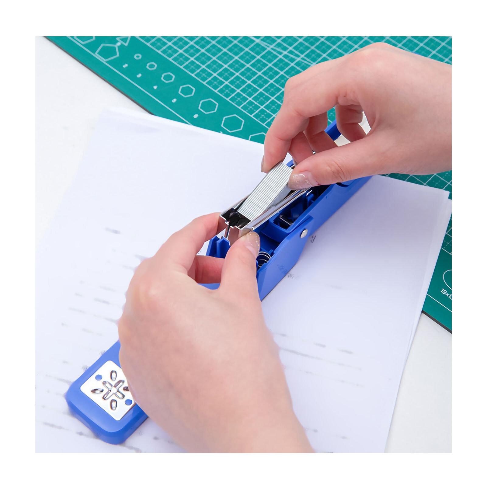 Поворотный степлер из АБС-пластика, металлический материал, 50 шт, крепеж для бумаги, 20 листов, емкость, настольные степлеры для офиса, школы, синий