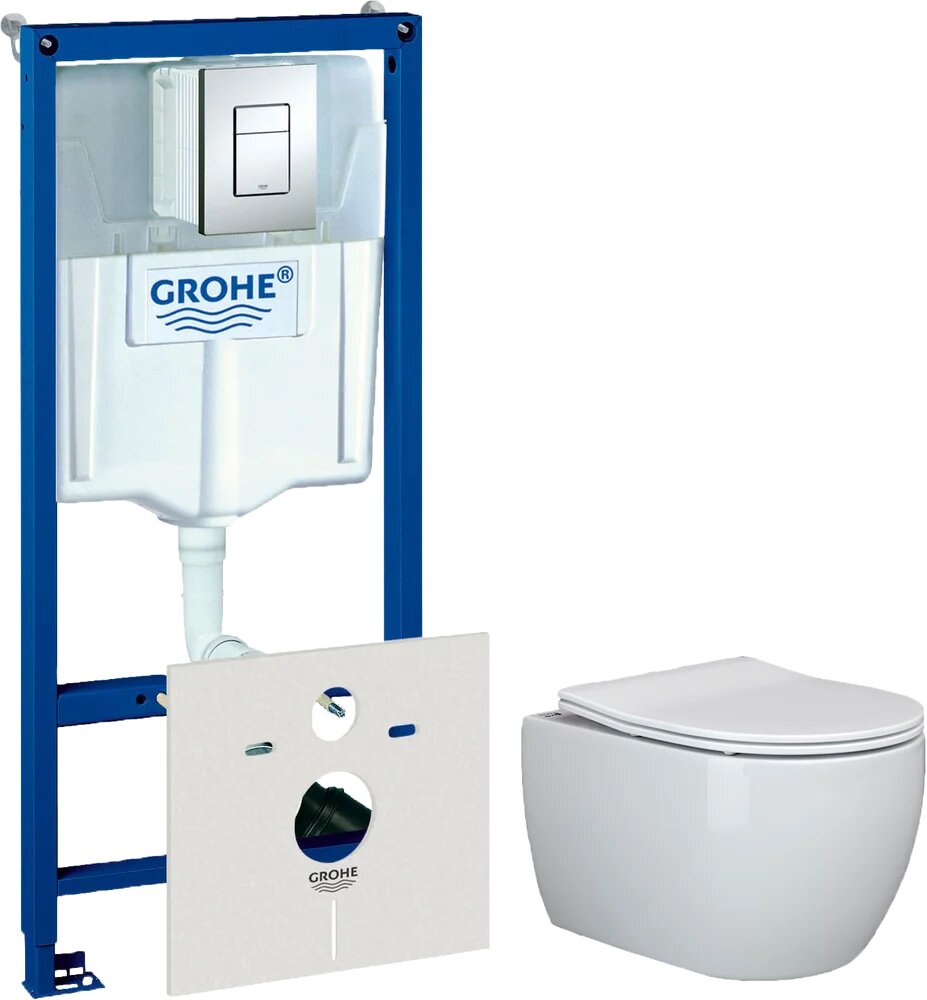 Комплект 3 в 1 Унитаз подвесной Ceramicanova Play CN3001 / Инсталляция с кнопкой Grohe Rapid SL 38772001 цвет хром / Звукоизоляция 37131000