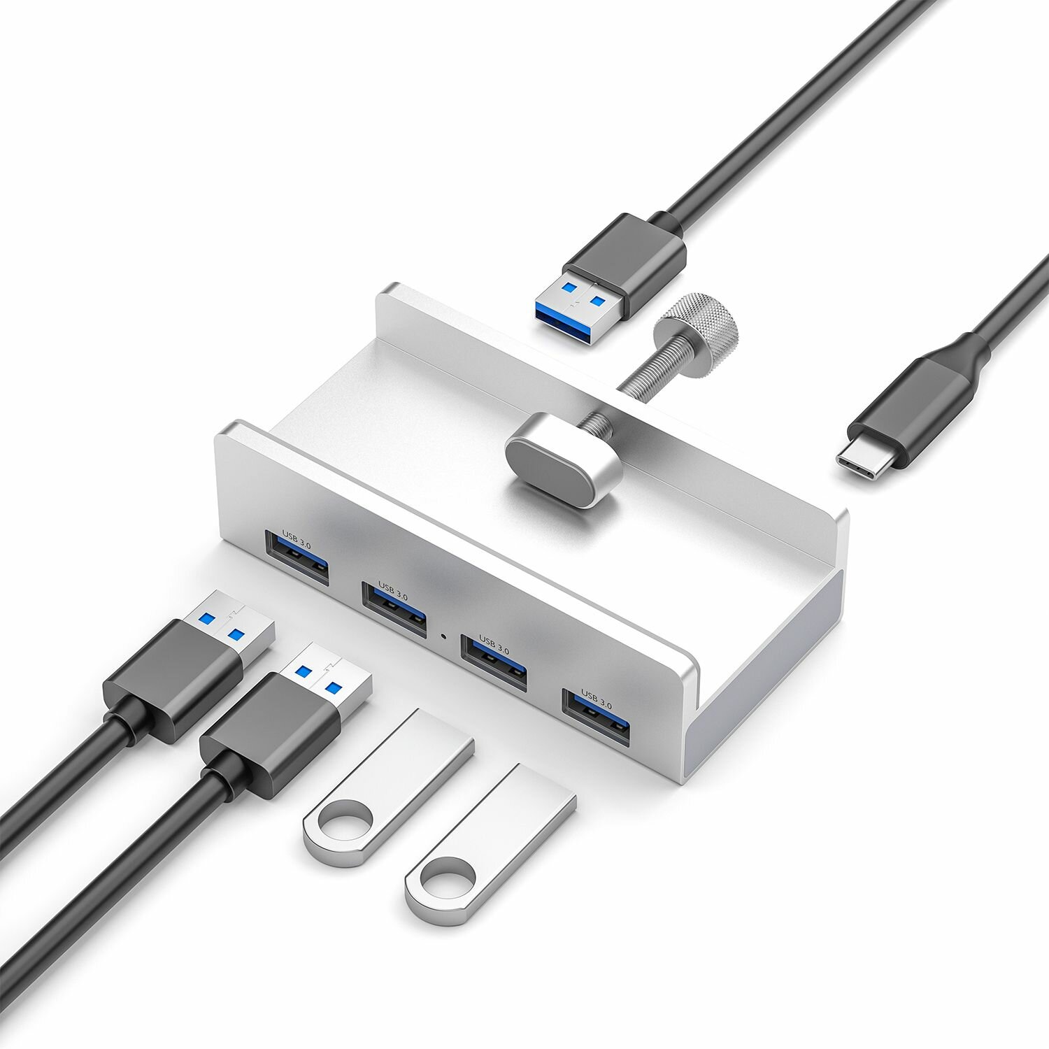 4xUSB разветвитель / USB - хаб Пристегивающийся дизайн для крепления на стол или к монитору