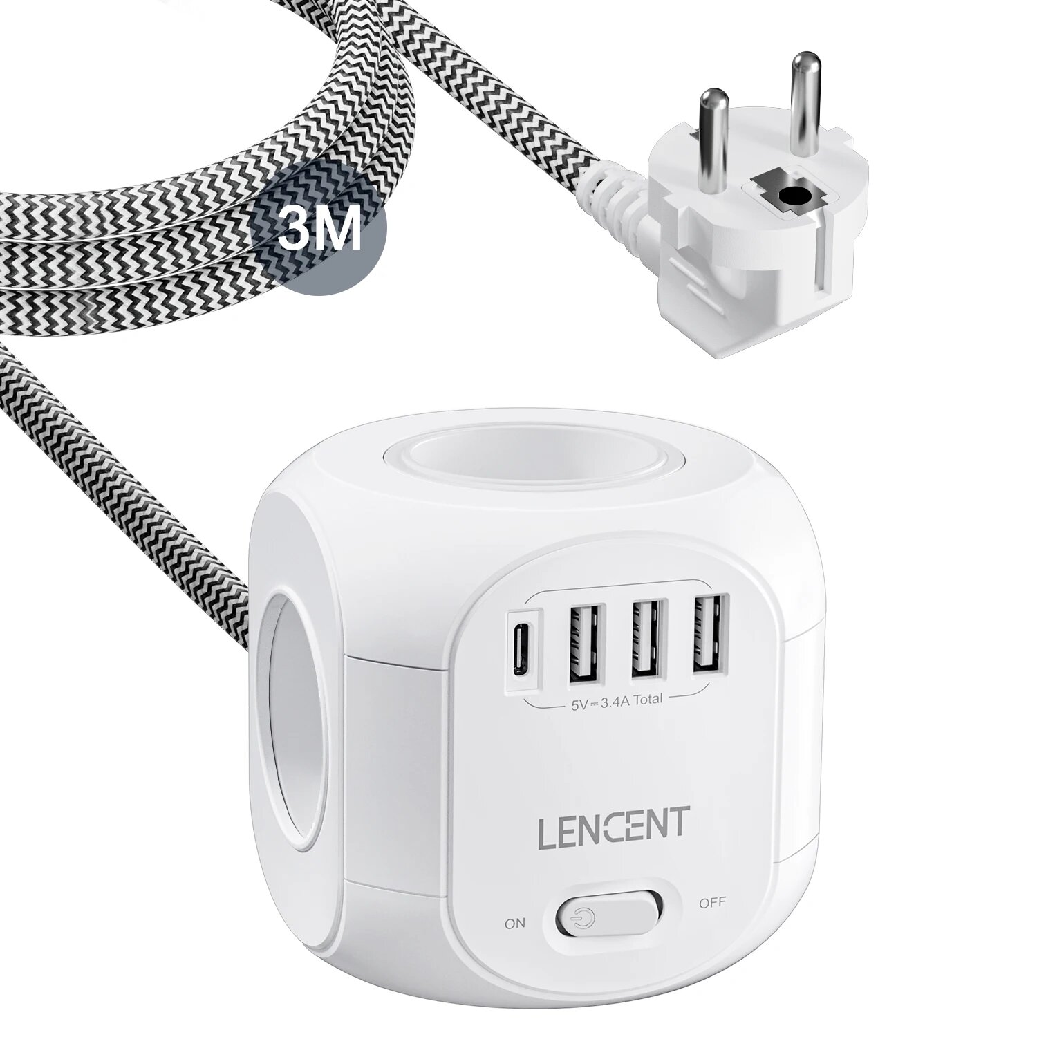 Удлинитель Lencent с 4 USB розетками, 3м, Цвет: 4AC 3U1C