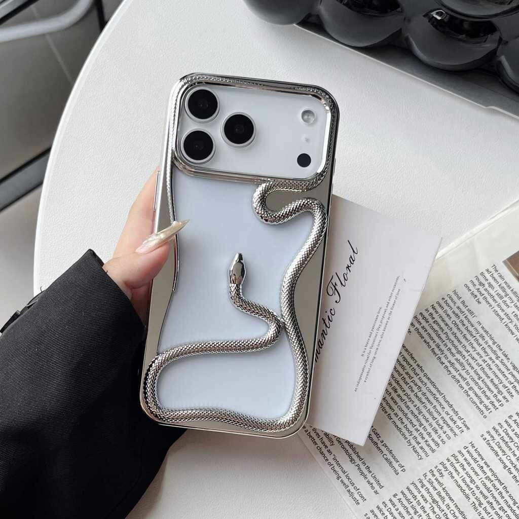 Чехол для iPhone 17 Pro Max, в форме полой змеи, серебристый