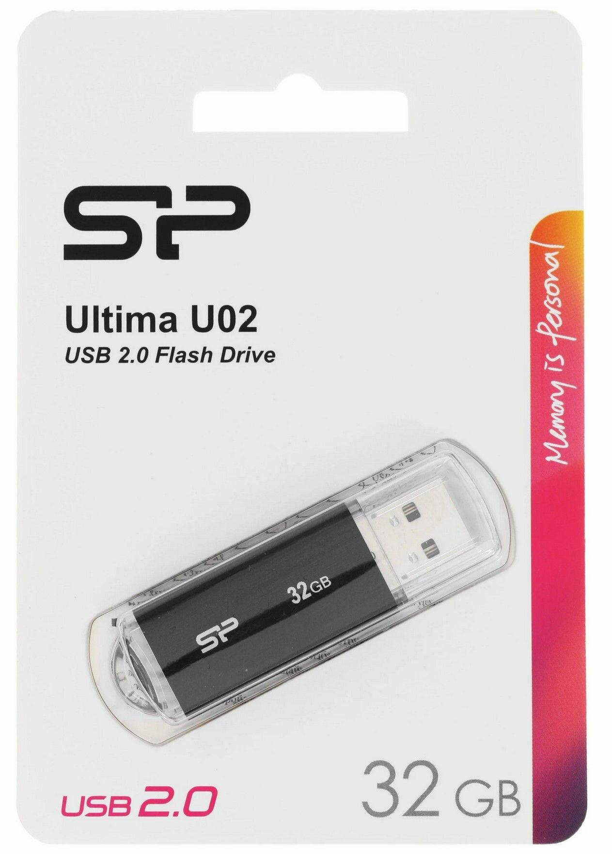 Память USB Flash 32 ГБ Silicon Power HELIOS H02 BLACK (SP032GBUF2H02V1K) - USB 2.0, скорость чтения до 32 Мб/с, скорость записи до 10 Мб/с, Колпачок, Пластик