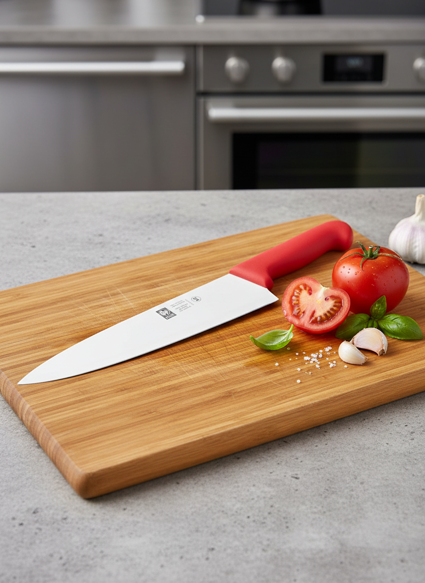 Нож поварской 300-450 мм. Шеф красный, узкое лезвие PRACTICA Icel