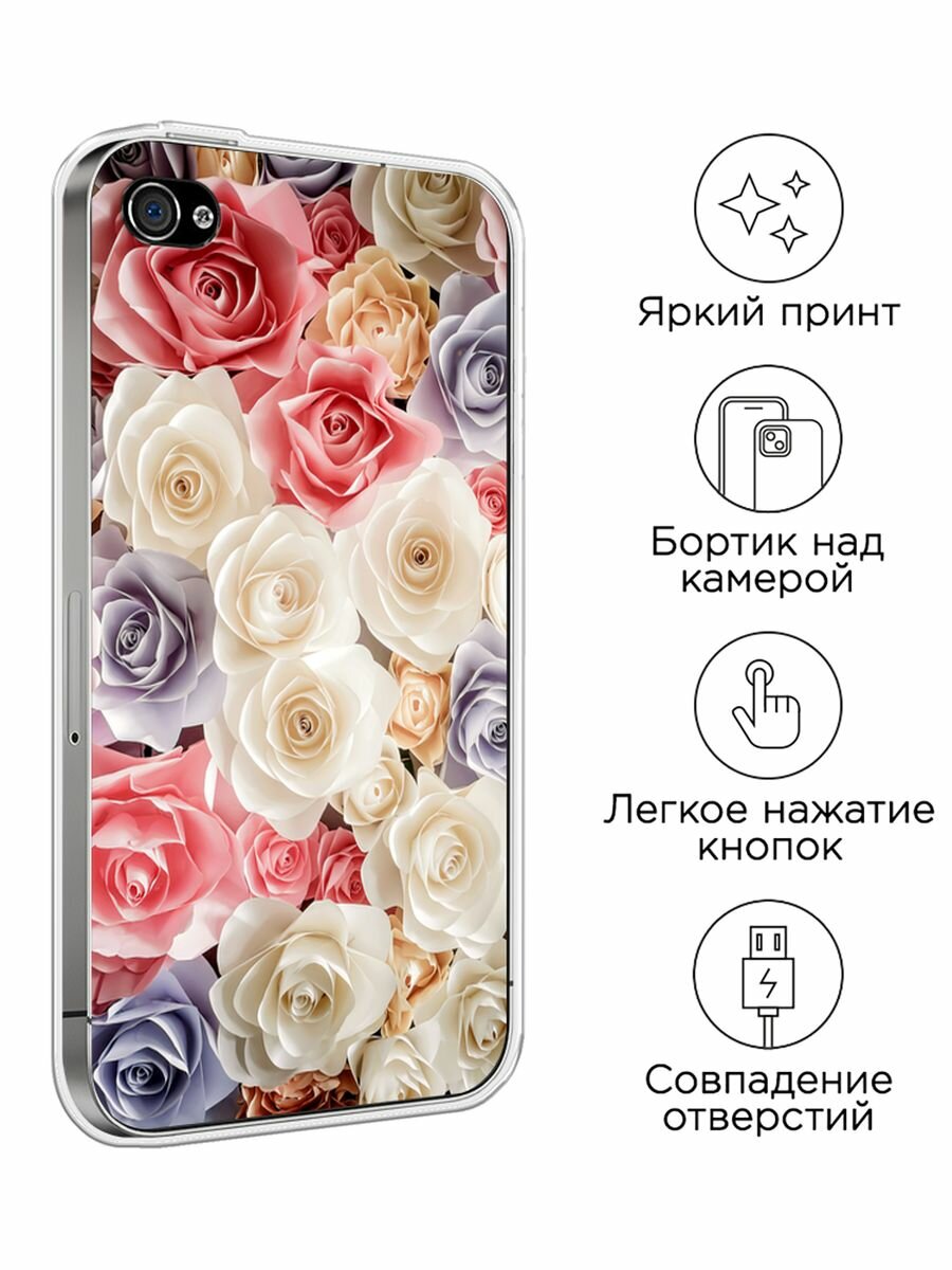 Чехол на Apple iPhone 4/4S / Айфон 4/4S с принтом "Пастельные розы" — фото 1