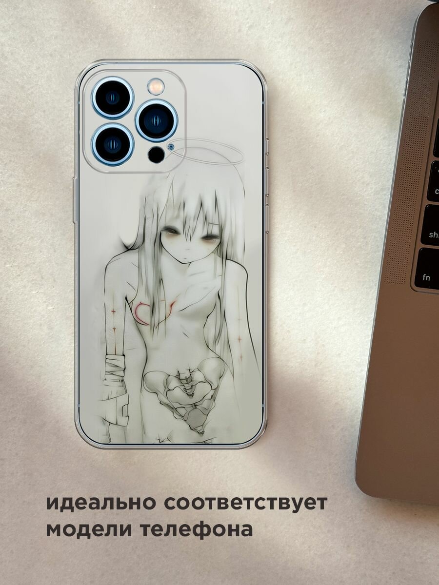 Чехол на Apple iPhone 13 Pro / Айфон 13 Про с принтом "Аниме рисунок чёрно-белый" — фото 1