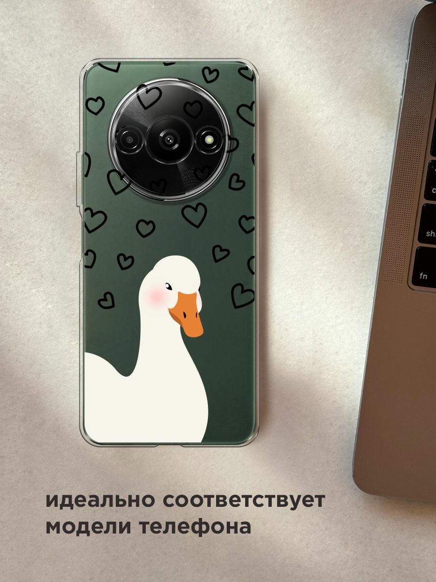 Чехол на Xiaomi Redmi A3/A3x/Poco C61 / Сяоми Редми А3 с принтом "Влюблённый гусь 3 - 14 февраля", прозрачный — фото 1