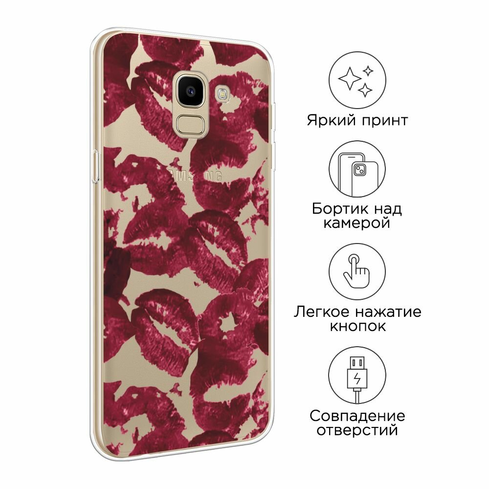 Чехол на Samsung Galaxy J6 2018 / Самсунг Галакси Джей 6 2018 с принтом "Помада паттерн 2", прозрачный — фото 1