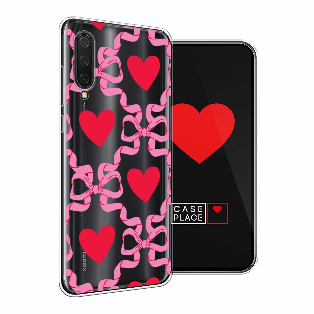 Чехол на Xiaomi Mi CC9/A3 Lite/9 Lite / Сяоми Mi CC9/A3 Lite с принтом "Hearts and ribbons 2 - 14 февраля", прозрачный — фото 1