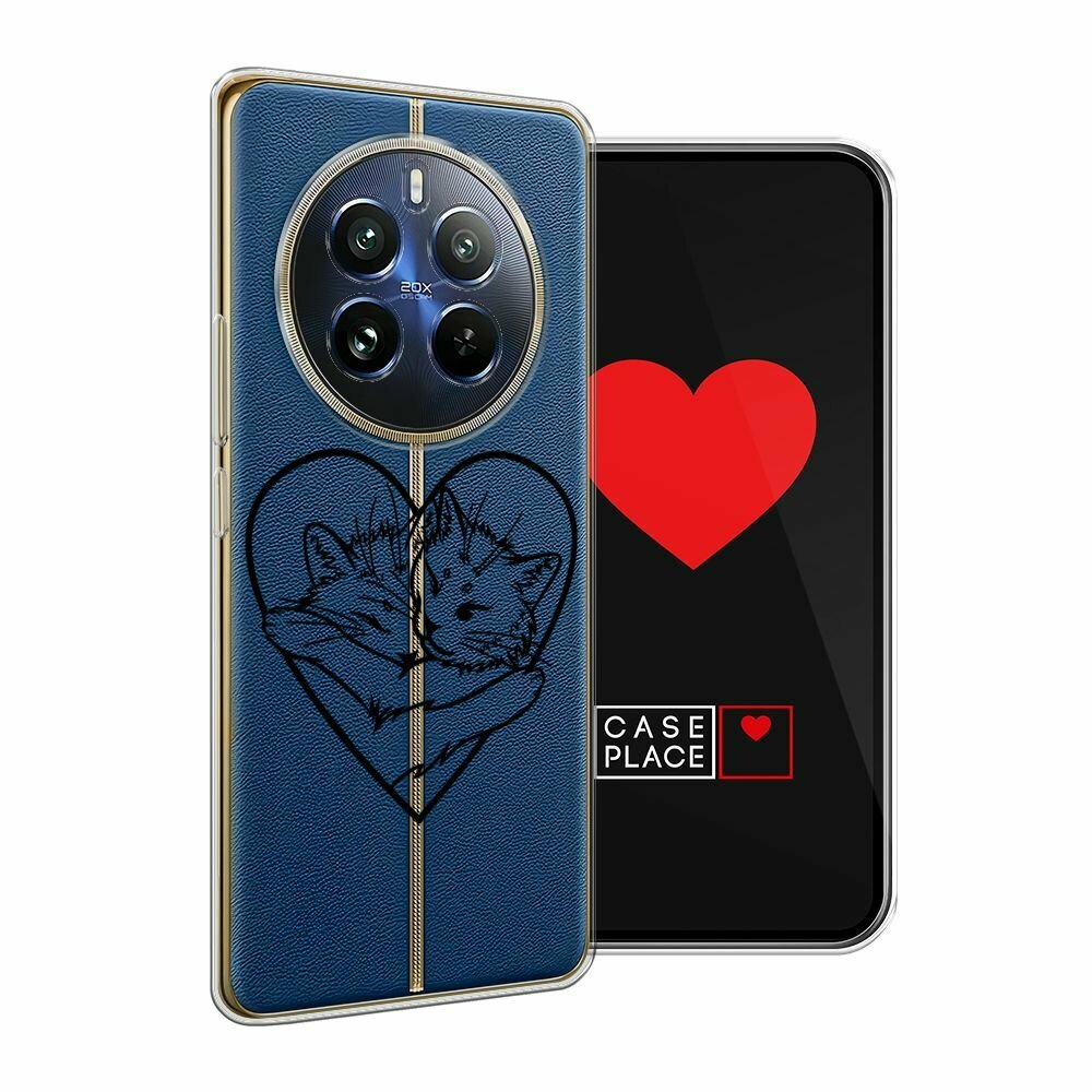 Чехол на Realme 12 Pro / Реалми 12 Про с принтом "Влюблённые котики рисунок 3 - 14 февраля", прозрачный — фото 1