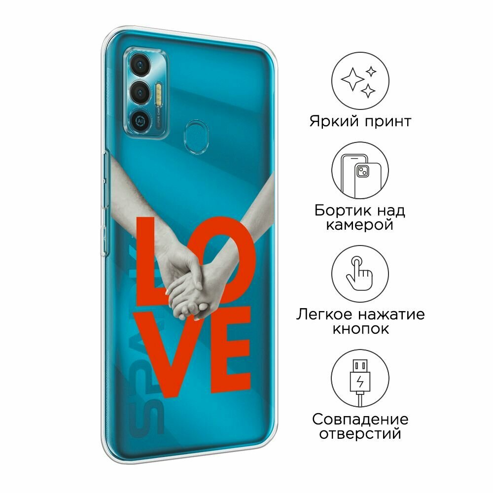 Чехол на Tecno Spark 7 / Техно Спарк 7 с принтом "Love holding hands - 14 февраля", прозрачный — фото 1