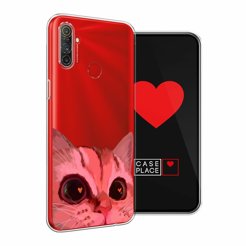 Чехол на Realme C3 / Реалми C3 с принтом "Affectionate cat - 8 марта", прозрачный — фото 1