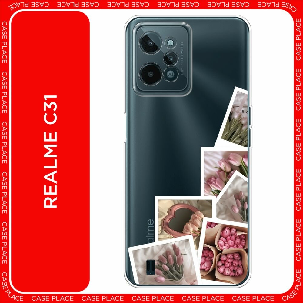 Чехол на Realme C31 / Реалми C31 с принтом "Весенние фото - 8 марта", прозрачный