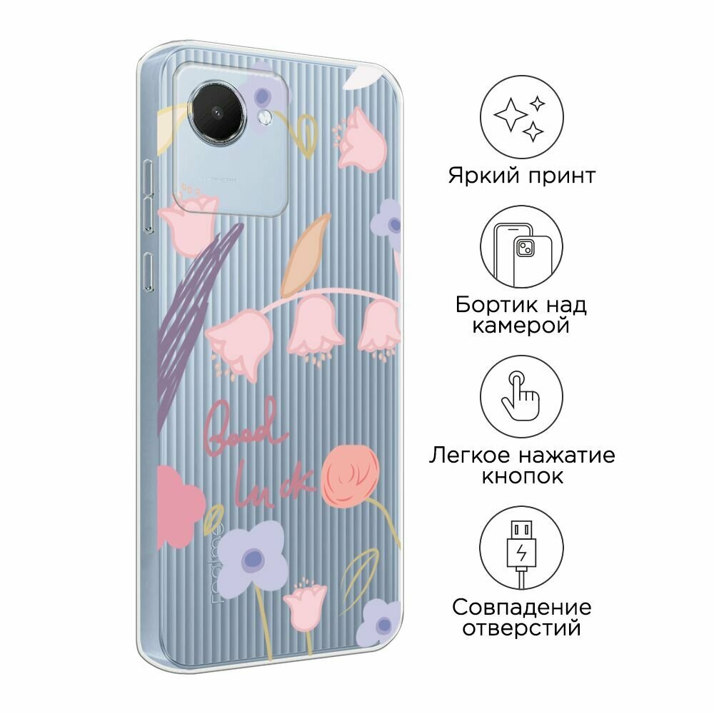 Чехол на Realme C30 / Реалми C30 с принтом "Lucky flowers", прозрачный — фото 1