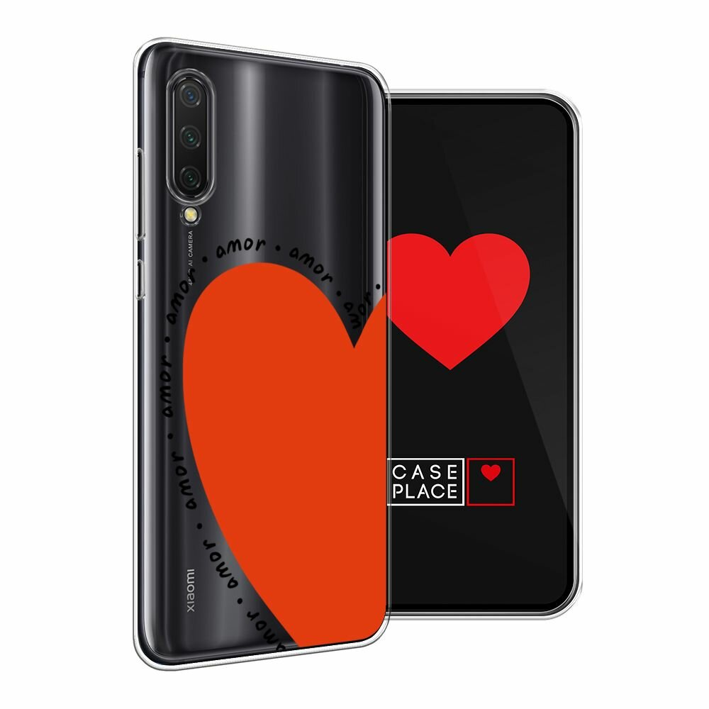 Чехол на Xiaomi Mi CC9/A3 Lite/9 Lite / Сяоми Mi CC9/A3 Lite/9 Lite с принтом "amor heart 2 - 14 февраля", прозрачный — фото 1