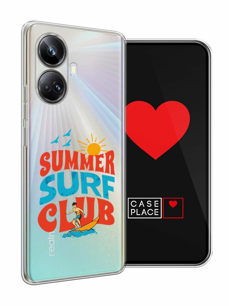 Чехол на Realme 10 Pro+ / Реалми 10 Про+ с принтом "Summer surf club", прозрачный — фото 1