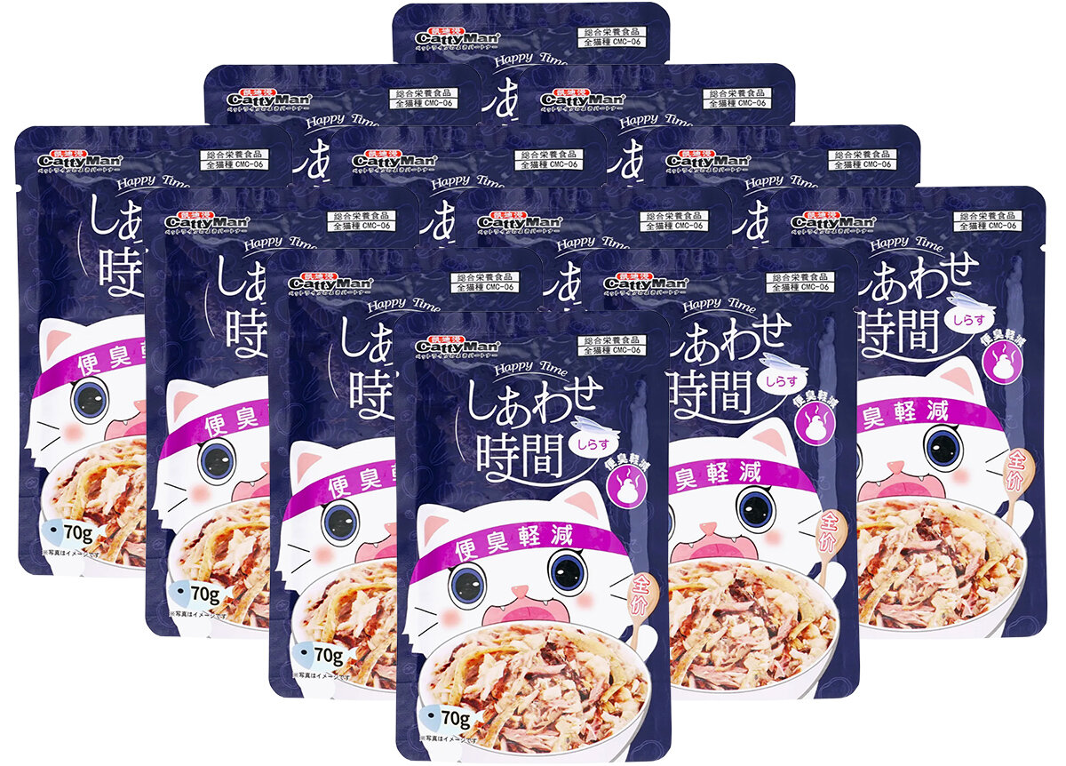 Корм влажный Cattyman Момент Счастья для кошек для устранения неприятного запаха туалета, анчоус и тихоокеанический тунец, 70 г х 12 шт